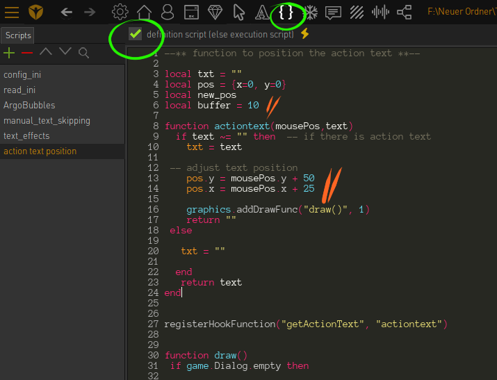 Draw Action Text at Cursor